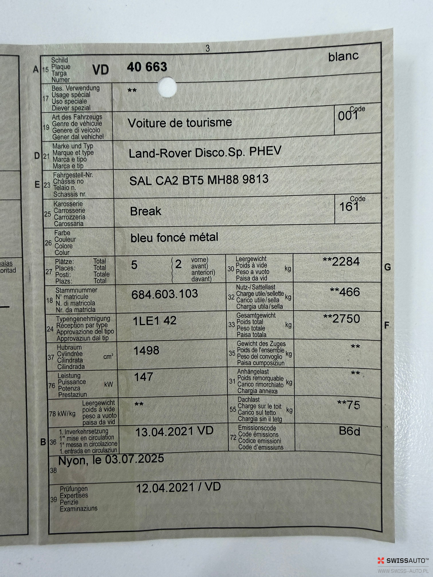 Swiss-auto.pl - LAND ROVER Land-Rover Disco.Sp. PHEV *Facelift Model*